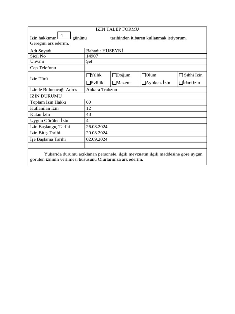 İzin Talep Formu | PDF