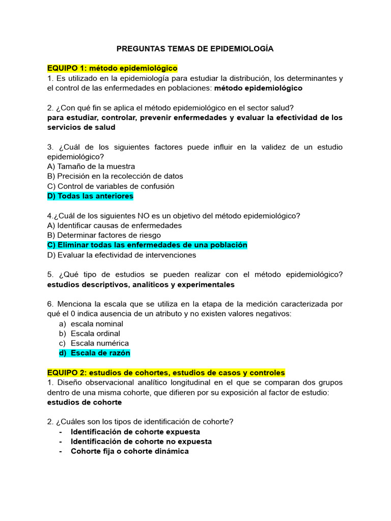 Preguntas EPIDEMIOLOGIA | PDF | Epidemias | Epidemiología