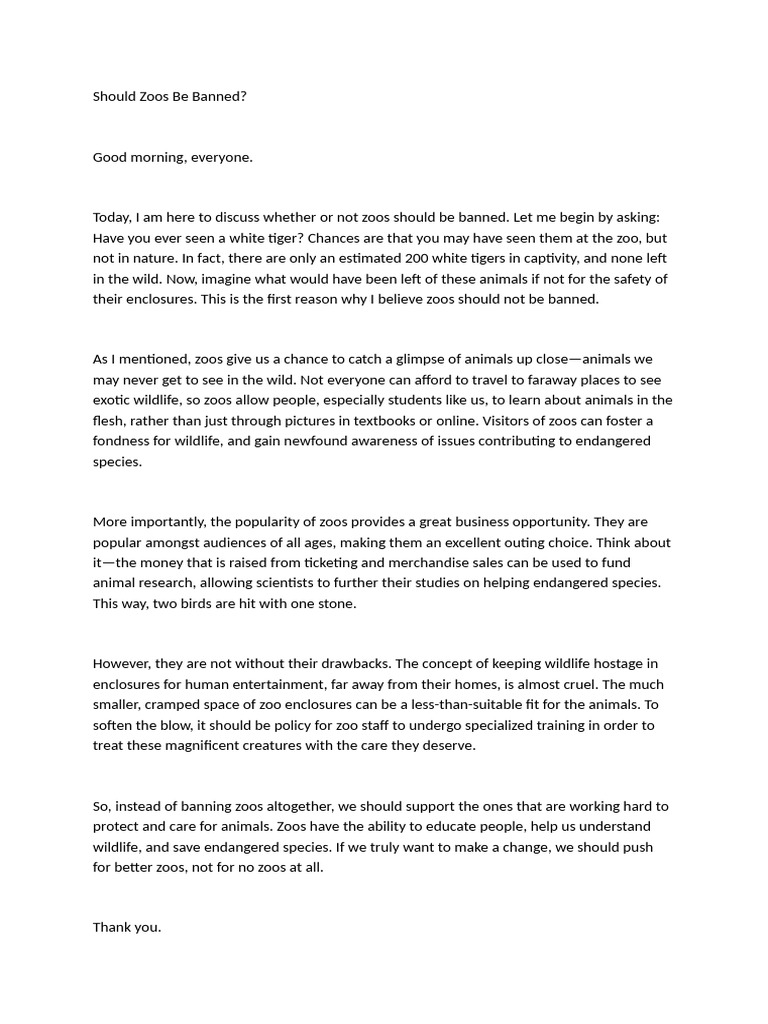Arguments Against Banning Zoos | PDF