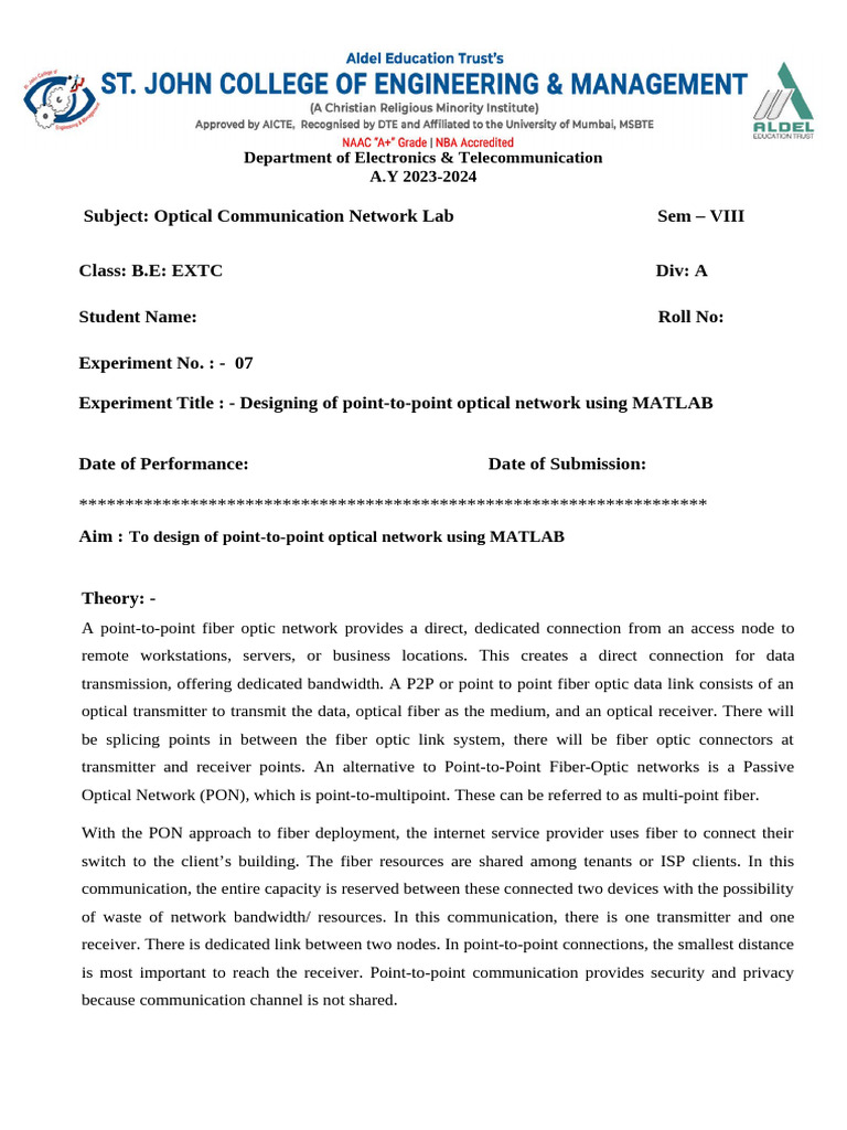 Optical Communication Network Lab (Exp 7) | PDF | Computer Network | Network Topology