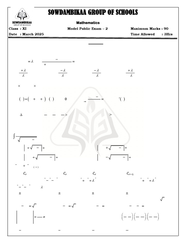 XI Model Public Exam - 2 (2025) | PDF | Mathematics | Mathematical Analysis