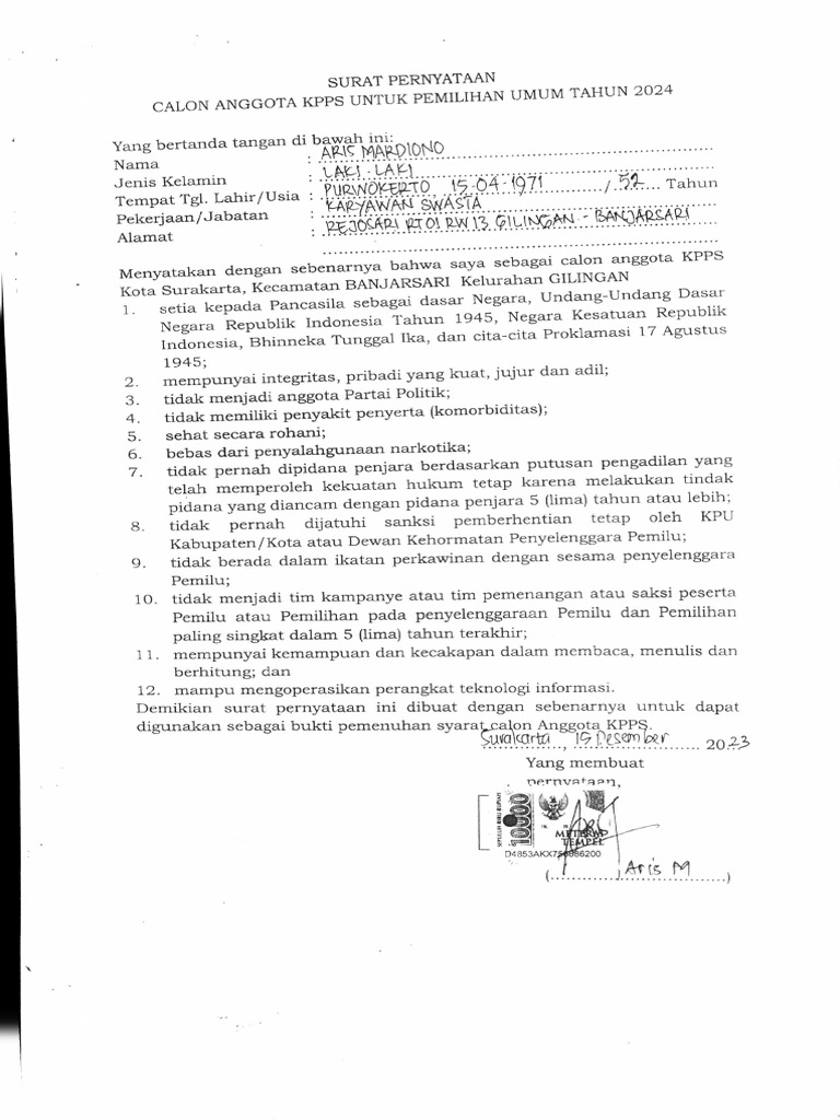 PERNYATAAN ARIS | PDF