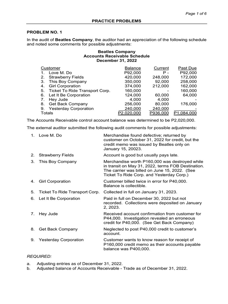 Practice Problems Audit of Receivables 2 | PDF | Bad Debt | Interest