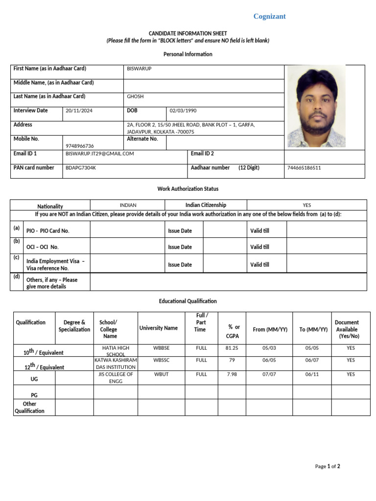 Candidate Information Sheet | PDF | Government And Personhood