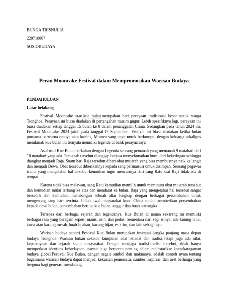 Festival Mooncake: Warisan Budaya Tionghoa | PDF