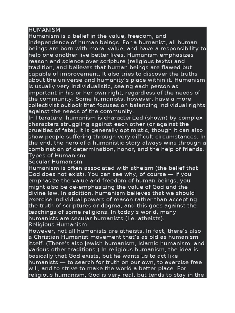 Understanding Humanism: Types & Impact | PDF | Humanism | Atheism