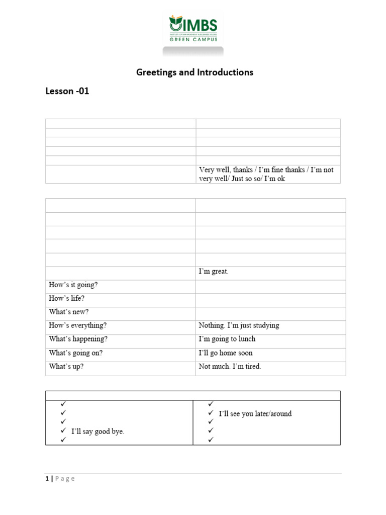 Greetings and Introductions | PDF | Cognition | Behavior Modification