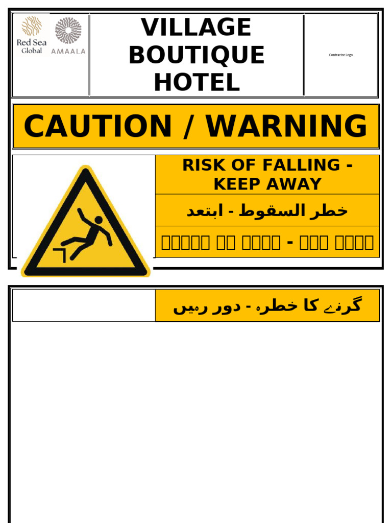 HSE Signage - Risk of Falling - VBH | PDF