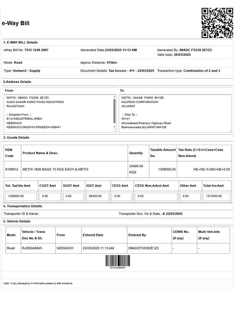 E-Way Bill System 411 Eway Bill | PDF | Taxation | Sales