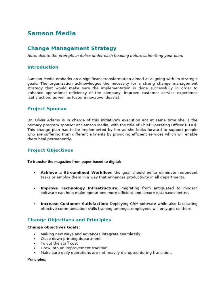 Samson Media Change Management Plan | PDF | Performance Indicator | Risk