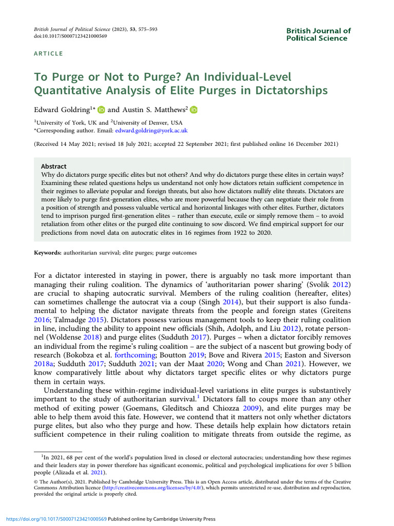 To Purge or Not To Purge An Individual Level Quantitative Analysis of ...