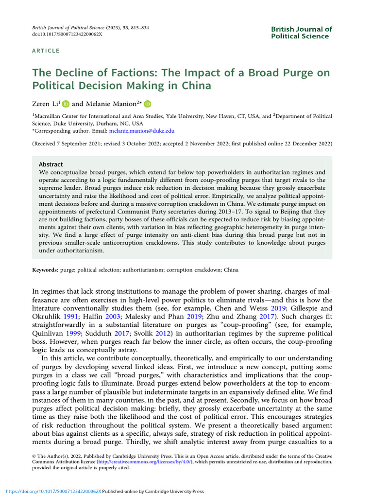 The Decline of Factions The Impact of A Broad Purge On Political ...