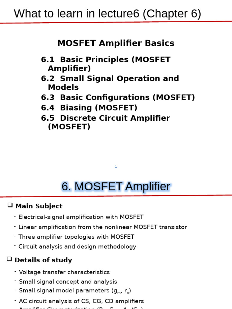 EE304_Lecture6_2024 | PDF | Amplifier | Mosfet