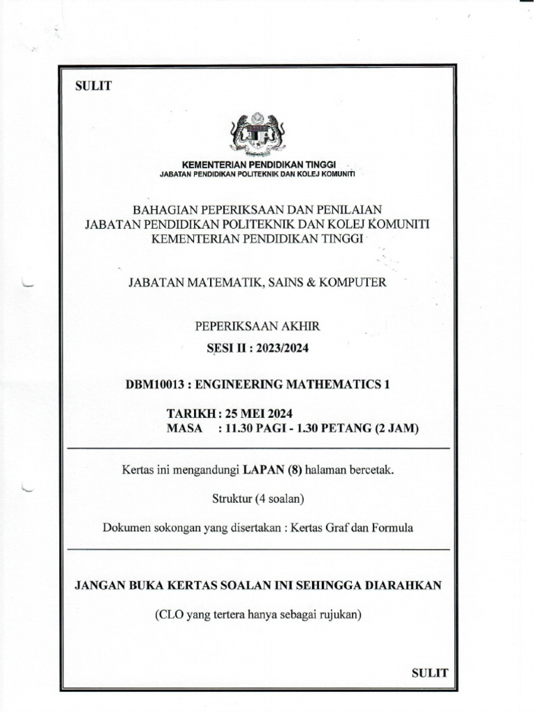 Dbm10013 Engineering Mathematics 1 | PDF