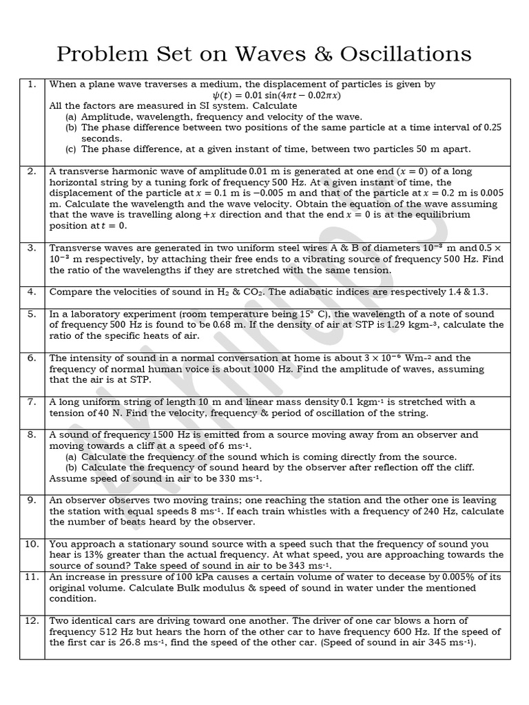 Problem Set On Waves and Oscillations | PDF | Sound | Oscillation