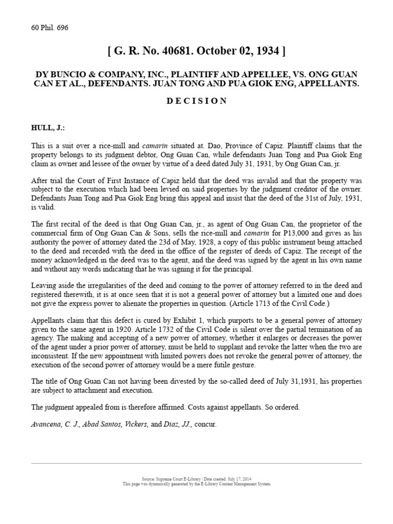 139 Dy Buncio v. Ong Guan, 60 Phil. 696 | PDF | Judgment (Law) | Lawsuit