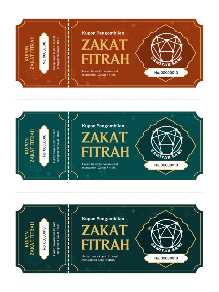 Merah Dan Hijau Ilustrasi Modern Kupon Pengambilan Zakat Fitrah Idul ...