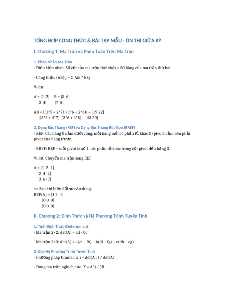 Matrix Exam Review | PDF