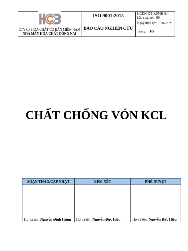 Chất chống vón KCl | PDF