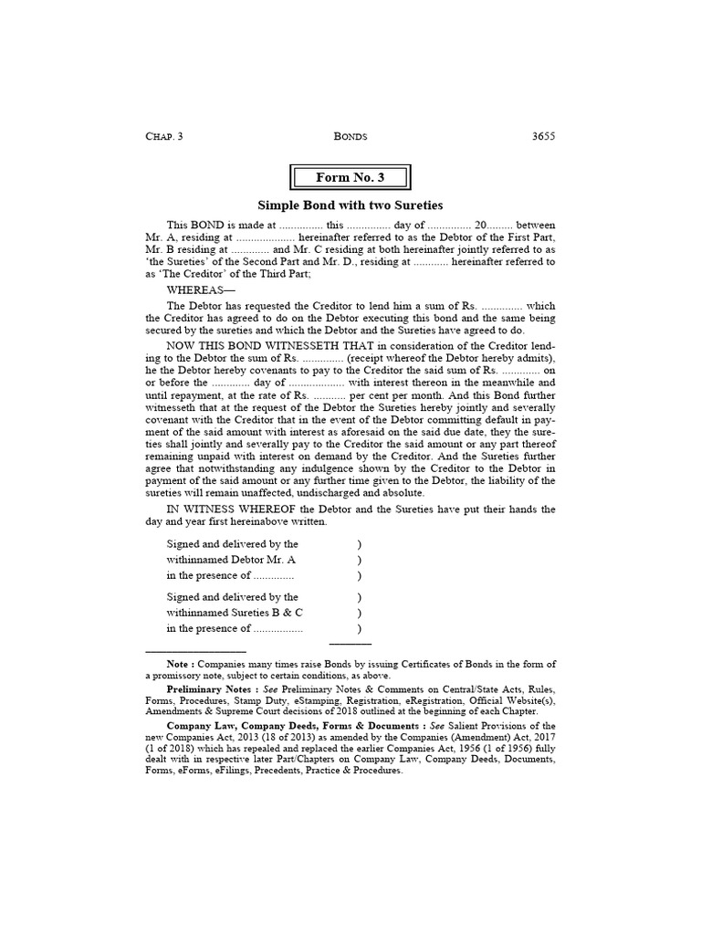 Simple Bond With Two Sureties | PDF | Surety | Debtor