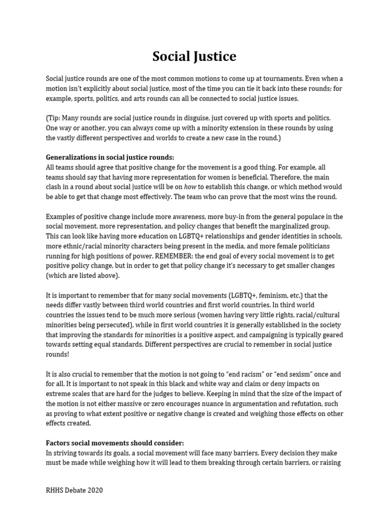 RHHS Debate 2020 Lesson 6b - Social Justice-1 | PDF | Minority Group ...