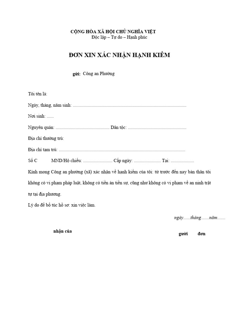 Don Xin Xac Nhan Hanh Kiem | PDF