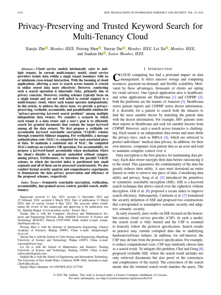 Privacy-Preserving Keyword Search in Cloud | PDF | Encryption | Public ...