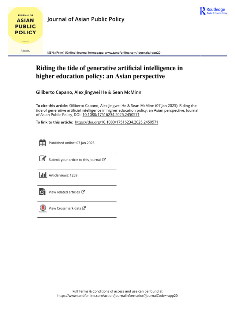 Riding The Tide of Generative Artificial Intelligence in Higher Education Policy An Asian ...