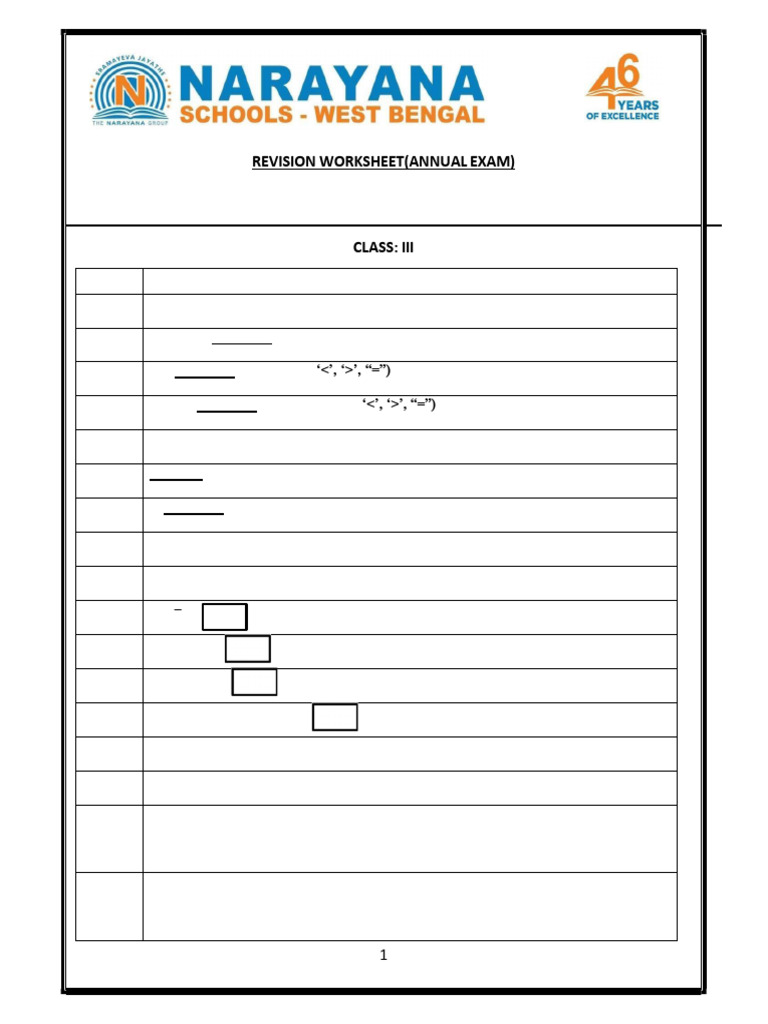 g3 Maths Revision Paper | PDF