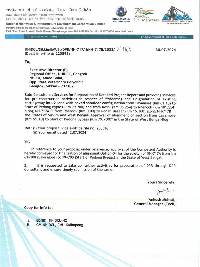 Approval of alignment of section from Lavamore (Km61.10) to start of ...
