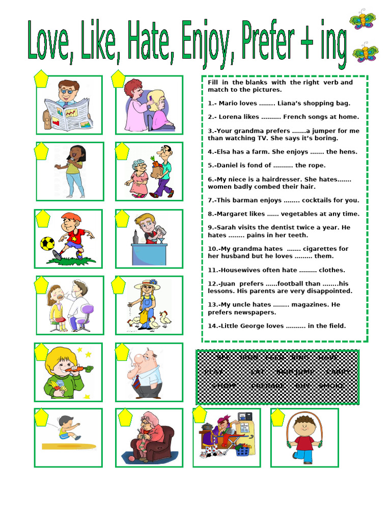 Love Like Enjoy Hate Prefer Verb Ing Tests - 123829 | PDF