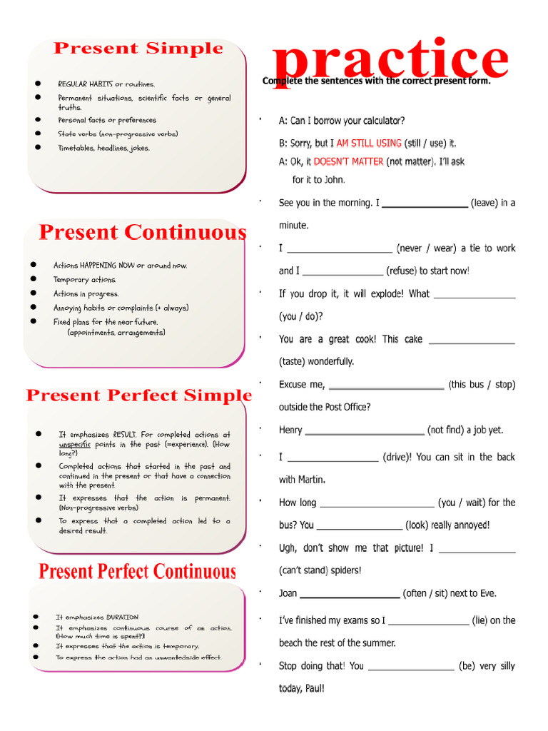 PRESENT TENSES Worksheet | PDF