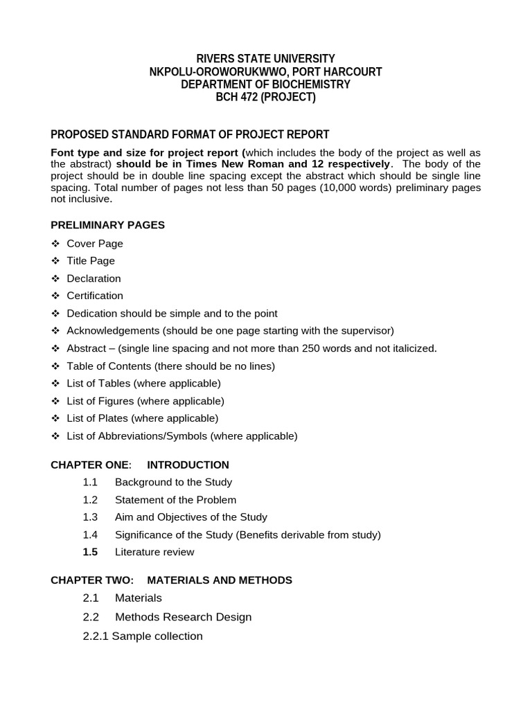 BCH Standardized Format For Project | PDF