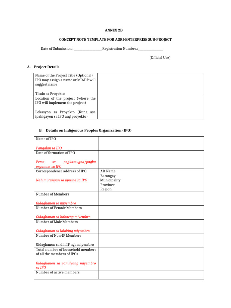 ANNEX 2B - Enterprise Concept Note Template - withCebuanoTranslation | PDF
