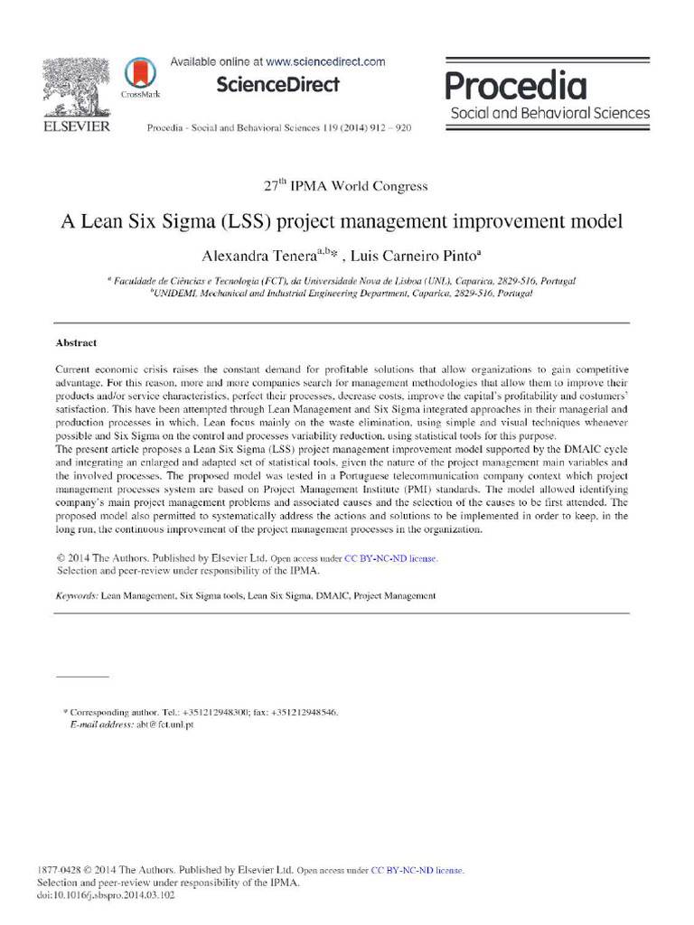 A Lean Six Sigma Project Mangement Improvement Model | PDF