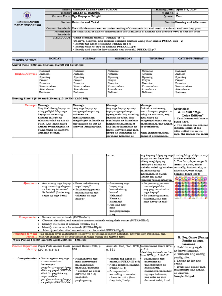 Kinder DLL Q4 Week 1 | PDF