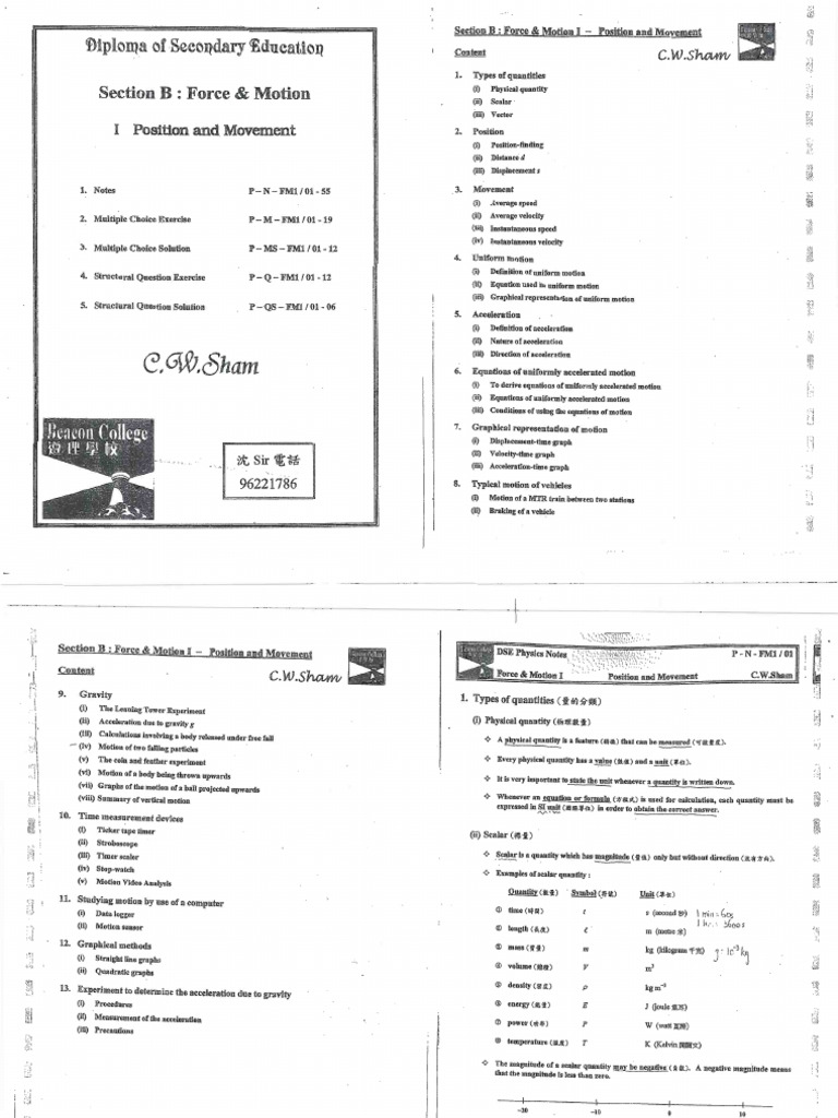 Chp2 - Force - Motion (CWS) | PDF