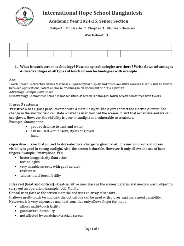 GR07 - ICT - CH-01 (Modern Devices) - Syllabus For CT 01 | PDF | Touchscreen | Printer (Computing)