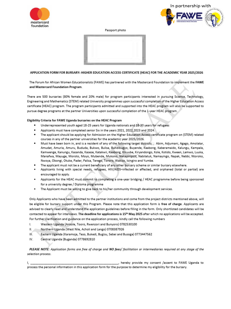 APPLICATION FORM FOR HEAC March 2025 | PDF | Uganda