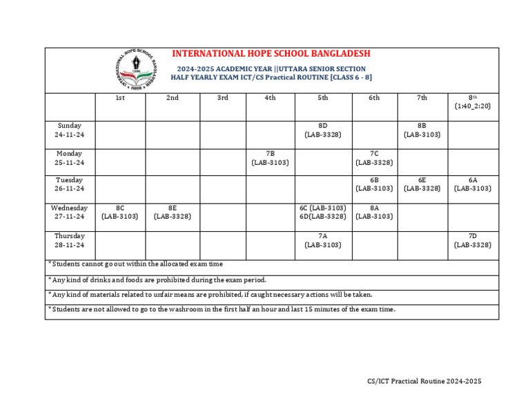 CS - ICT - Practical Routine - 2024 - 2025 | PDF