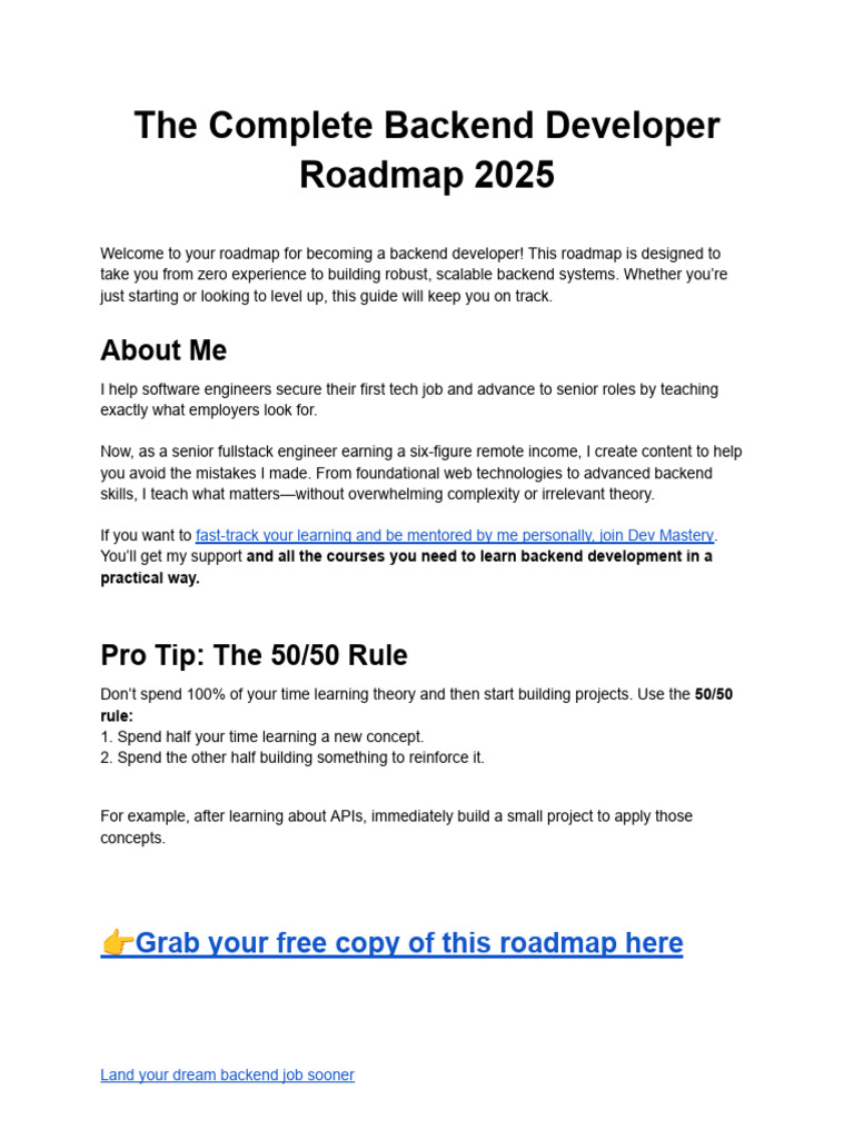Backend Developer Roadmap 2025 | PDF | Databases | Information ...