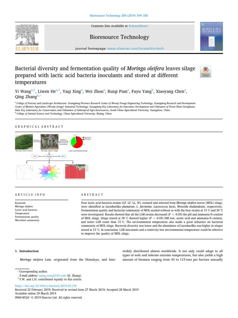 Bioresource Technology: Moringa Oleifera | PDF | Lactobacillus | Bacteria