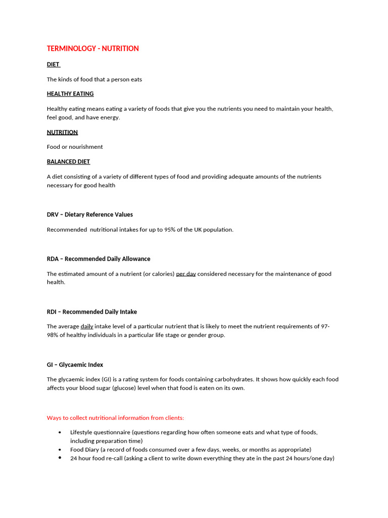 Nutrition Meanings | PDF