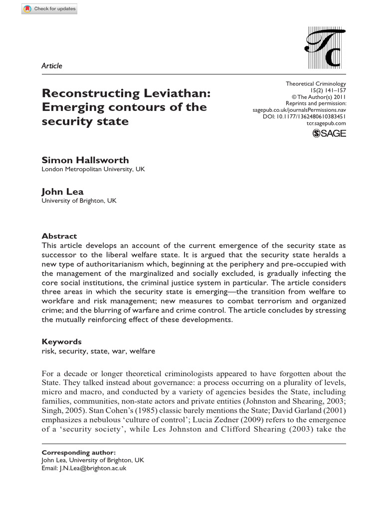 Reconstructing Leviathan - Security State - Hallsworth and Lea | PDF ...