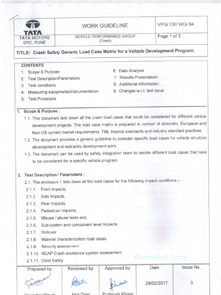WG 084 Crash Safety Generic Load Case Matrix For A Vehicle Development ...