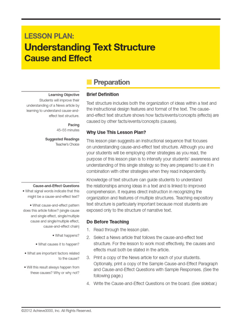 Achieve3000 - Understanding Text Structure - Cause and Effect | PDF | Learning | Cognition