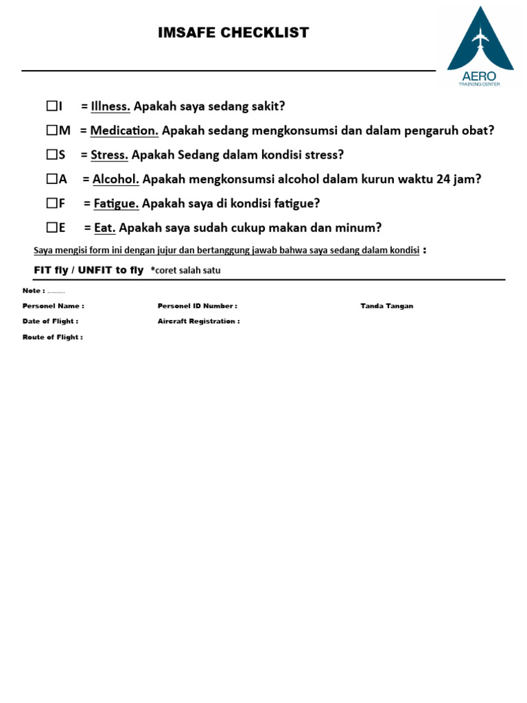 Imsafe Checklist | PDF
