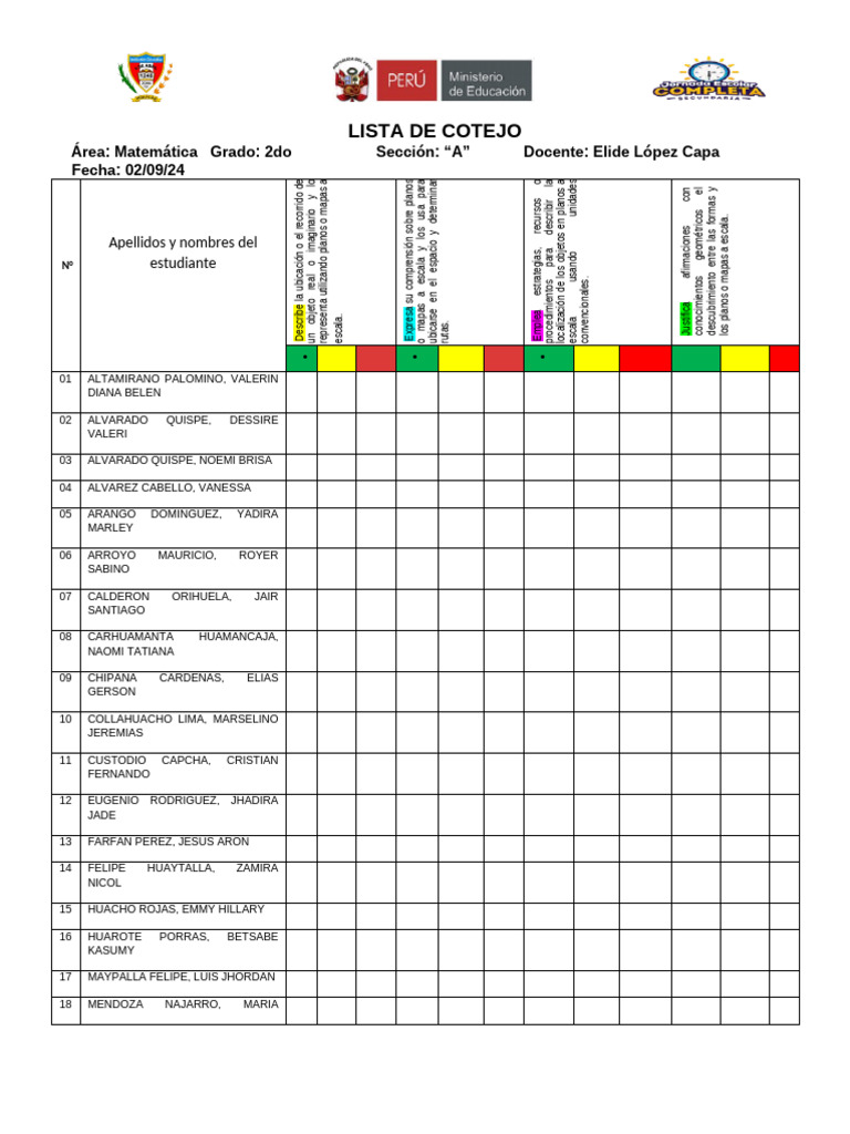 Lista de Cotejo 2do - Grado A | PDF