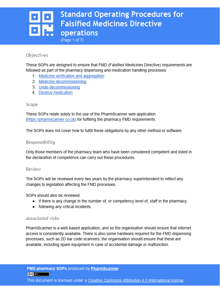 PharmScanner FMD SOPs (Pharmacy) | PDF | Barcode | Medical Prescription