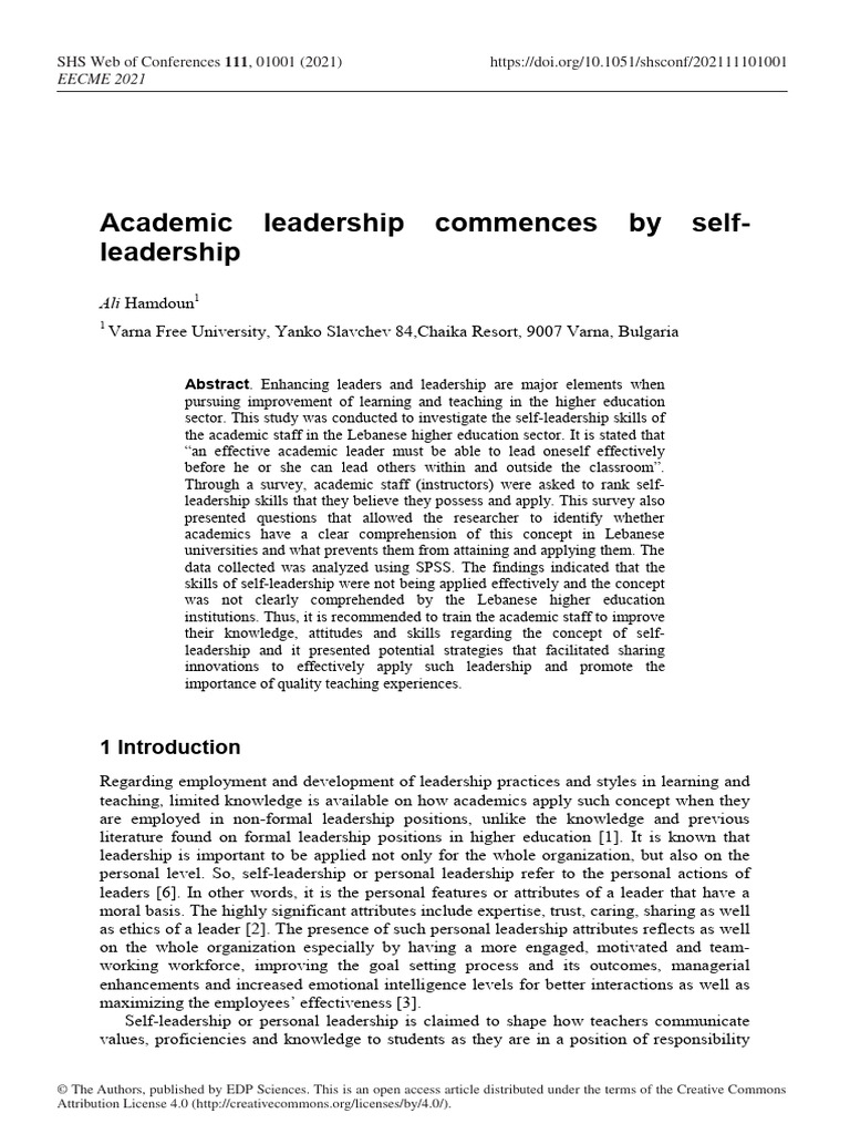 Self-Leadership in Lebanese Academia | PDF | Leadership | Motivation